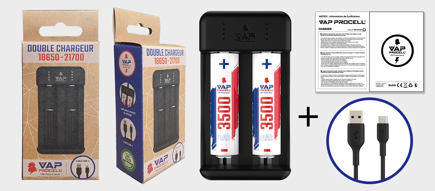 Double chargeur IMR 18650 - 21700 mAh - VAP PROCELL BATTERIES LITHIUM